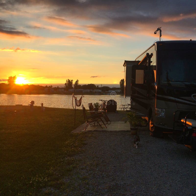 Rv sunset stock photo. Image of camping, summer, lake - 42937366