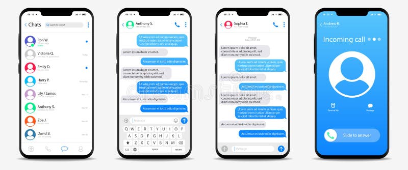 Realistic Smartphone Mockup App Messenger Display on Screen. Template ...