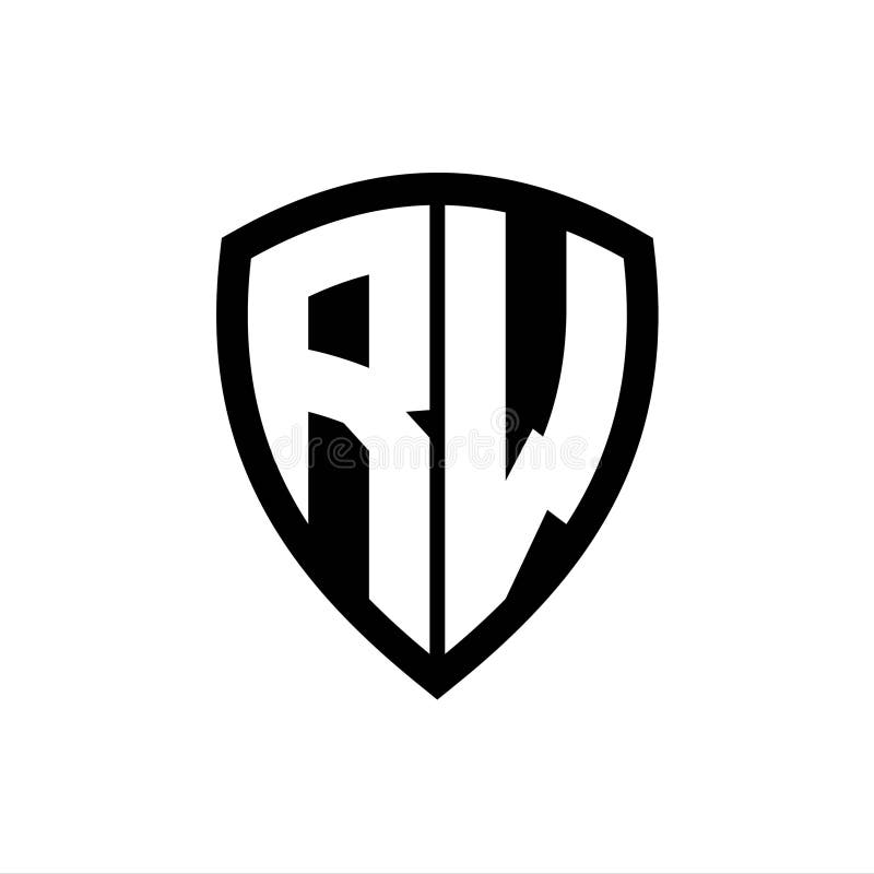 RW Monogram Logo with Bold Letters Shield Shape with Black and White ...