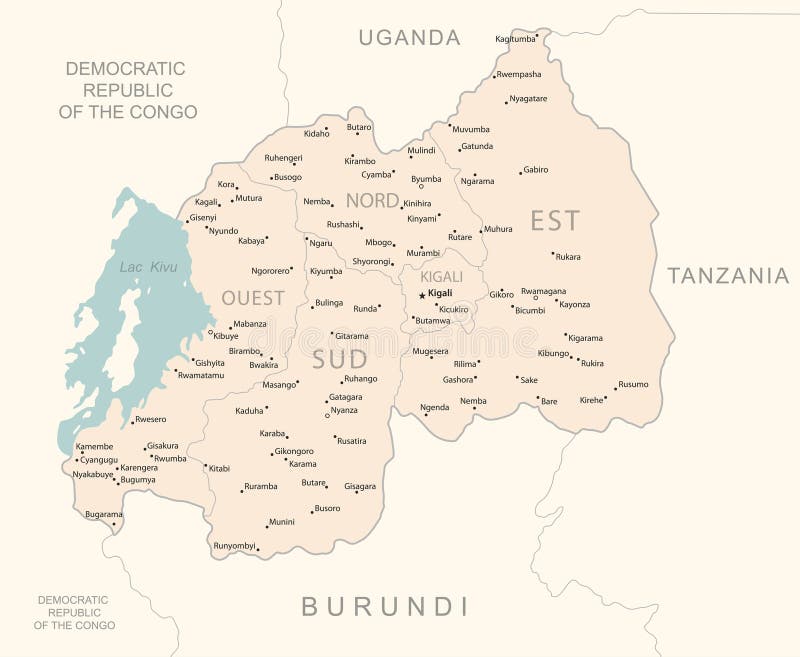 Rwanda - Detailed Map with Administrative Divisions Country Stock ...