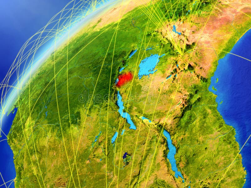 Rwanda on Earth with Network Stock Illustration - Illustration of ...
