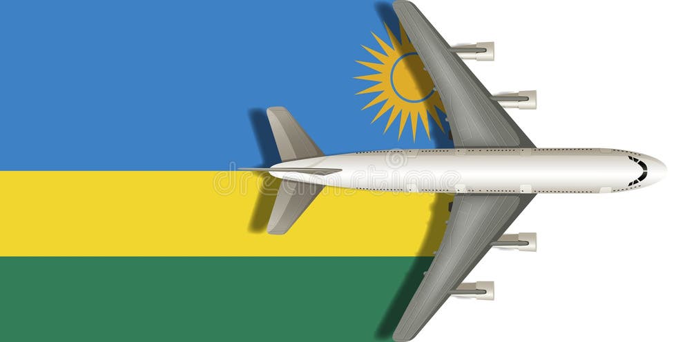 Rwanda Flag with Airplane Flying Over it. Vector Image Stock ...