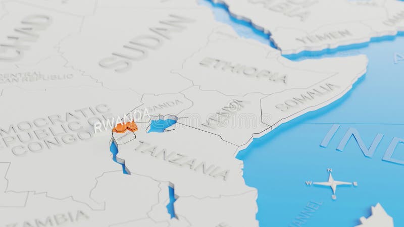 Rwanda Highlighted on a White Simplified 3D World Map. Digital 3D ...