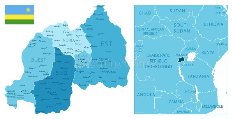 Rwanda - Detailed Country Outline and Location on World Map. Stock ...