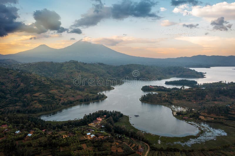 Rwanda Landscape with Mount Sabyinyo Volcano in the Background Stock ...