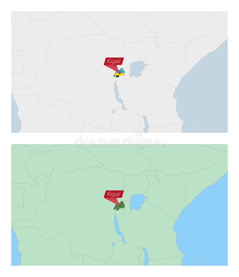Rwanda Map with Pin of Country Capital. Two Types of Rwanda Map with ...