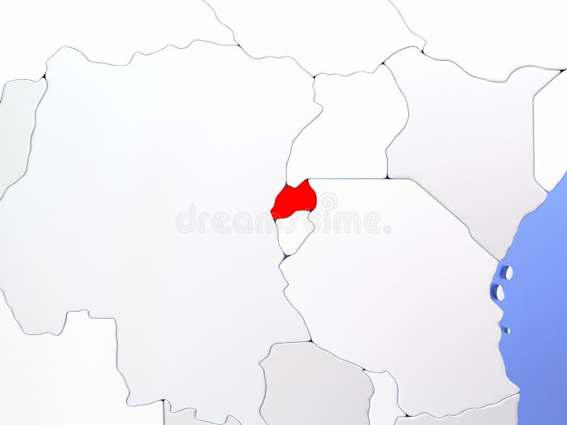 Rwanda in red on map stock illustration. Illustration of borders - 86623576