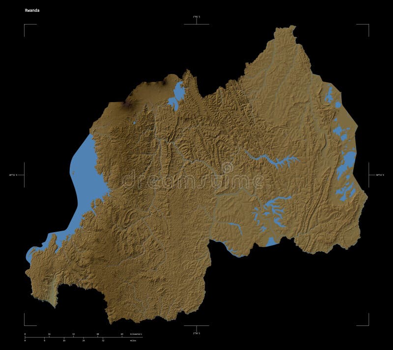 Rwanda Shape on Black. Physical Stock Illustration - Illustration of ...