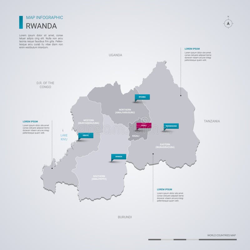 Rwanda Vector Map with Infographic Elements, Pointer Marks Stock Vector ...
