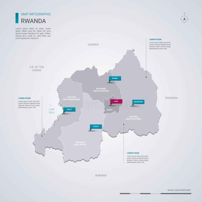 Rwanda Vector Map with Infographic Elements, Pointer Marks Stock Vector - Illustration of ...