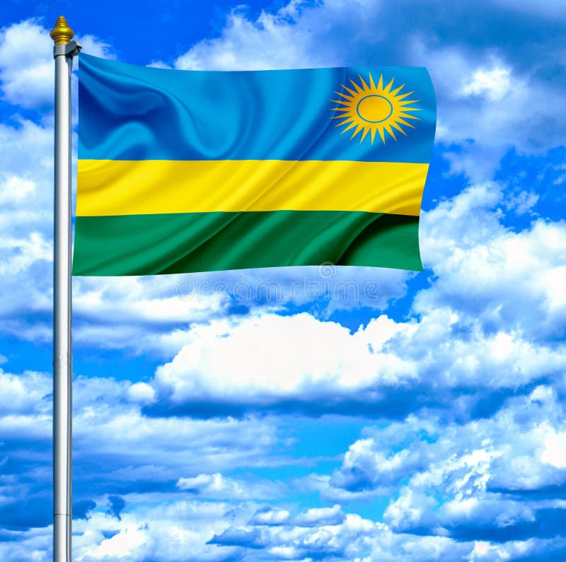 Rwanda Waving Flag Against Blue Sky Stock Image - Image of pattern ...