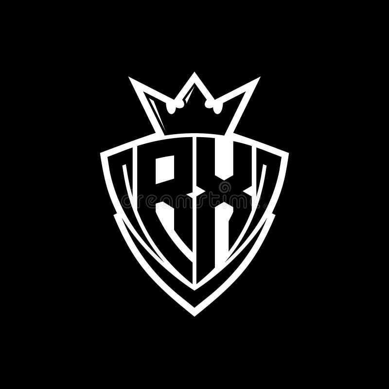 RX Letter Logo with Sharp Triangle Shield Shape with Crown Inside White ...