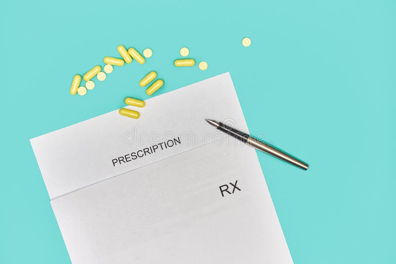 Rx Prescription Form for Tablets. Blue Background Stock Photo - Image ...