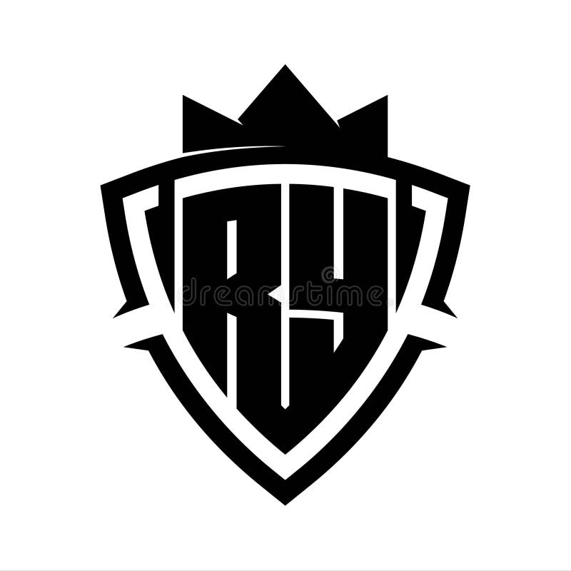RY Letter Bold Monogram Triangle Curve Shield Shape with Crown Black ...