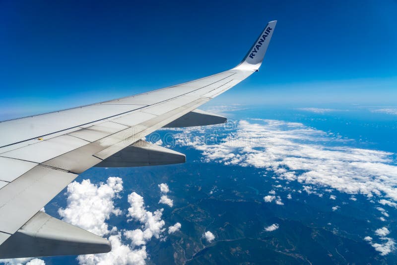 Ryanair Flying and Traveling, View from Airplane Window on the Wing ...