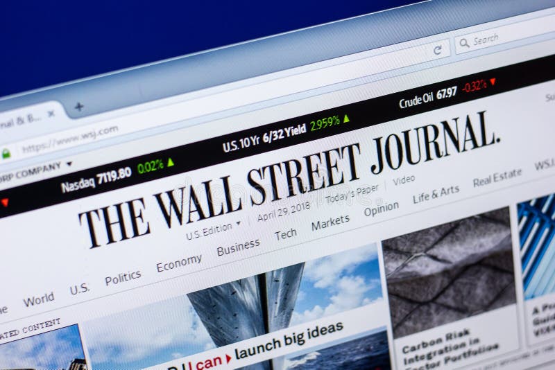 Ryazan, Russia - April 29, 2018: Homepage of WSJ Website on the Display ...