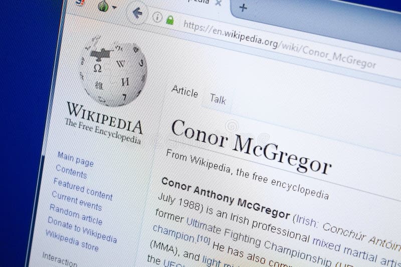 Ryazan, Russia - August 19, 2018: Wikipedia Page about Conor McGregor ...