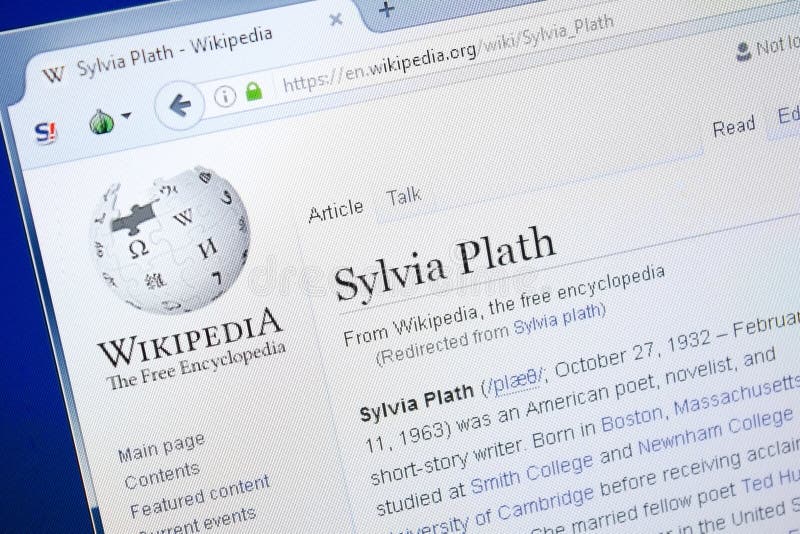 Ryazan, Russia - August 28, 2018: Wikipedia Page about Sylvia Plath on ...
