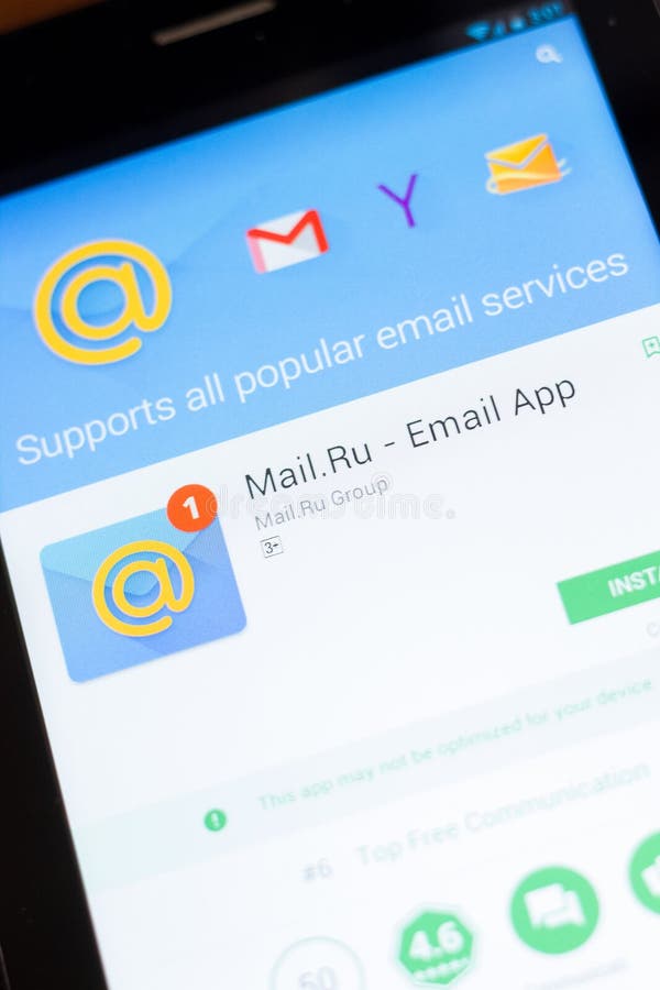 Ryazan, Russia - June 24, 2018: Mail.ru Email Mobile App on the Display ...