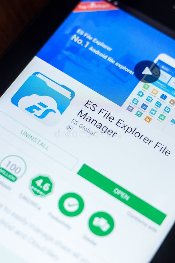 Ryazan, Russia - March 21, 2018 - ES Explorer and File Manager Mobile App on the Display of ...