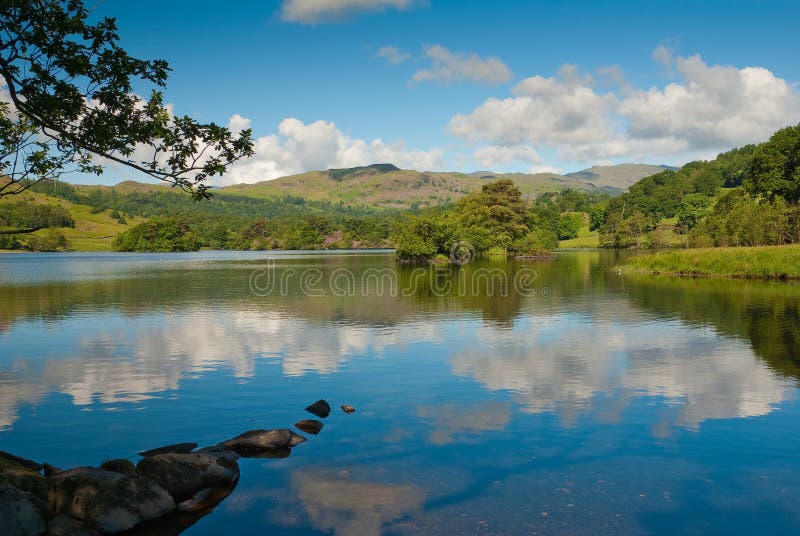 Rydal Water Cave Reflection Stock Image - Image of british ...