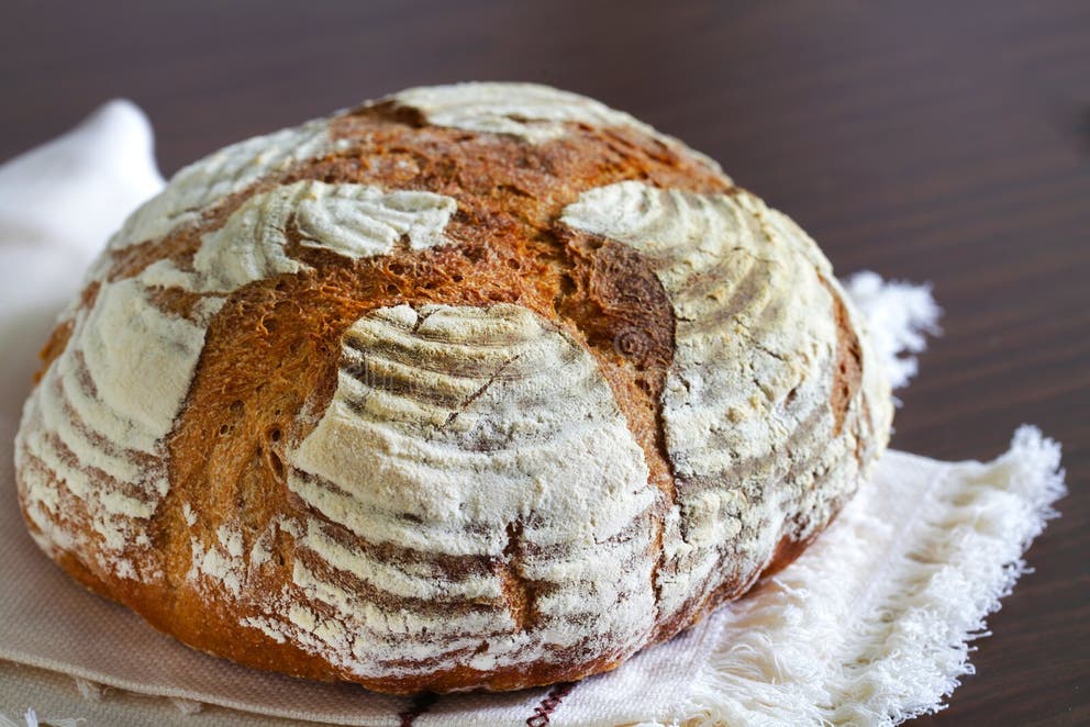 Rye Bread Artisan Rustic Loaf, Dusted with Flour on Close-up Stock ...