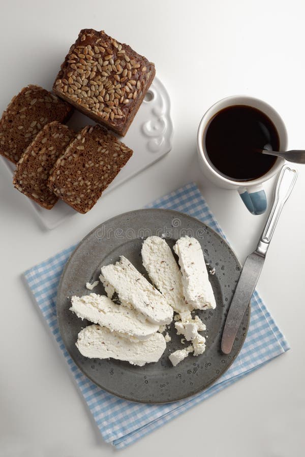Rye Bread, Cheese and Coffee Stock Image - Image of plate, table: 93754253