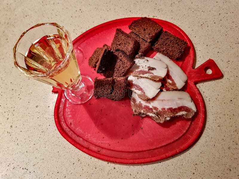 Rye Bread, Jerky and Shot of Vodka Stock Image - Image of crackers ...