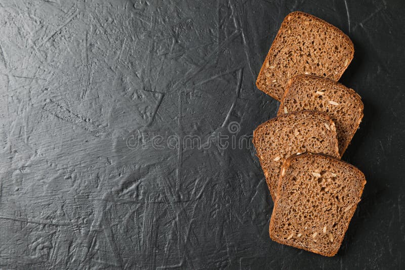 Rye Bread Pieces on Black Background, Top View Stock Photo - Image of ...