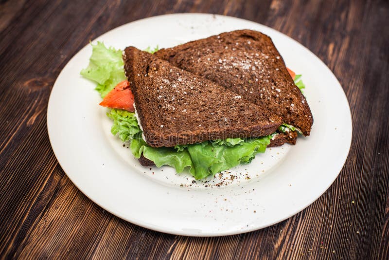 Rye Bread Sandwiches with Red Fish and Lettuce Stock Image - Image of ...