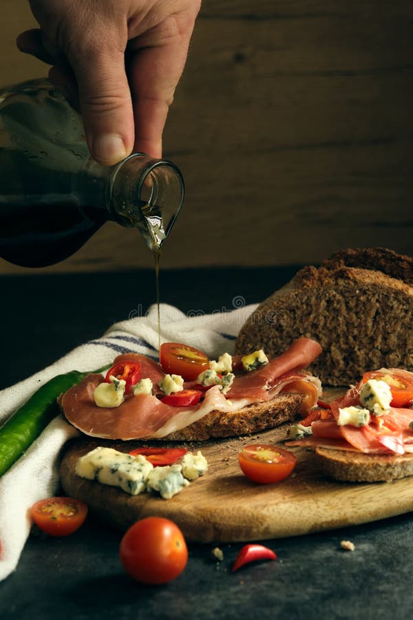 Rye Bread with Slices of Jamon and Cheese Stock Photo - Image of ...