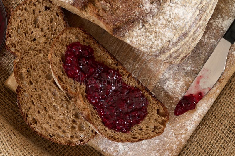 Rye Bread Slices Spread with Fruit Jam it Top View Close-up Stock Image ...