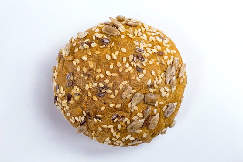 Rye Bun Seeded on a White Background, Macro Stock Image - Image of ...