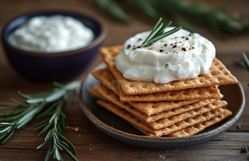 Rye Cracker with Soft Cheese and Sour Cream on Wooden Table Stock Image ...