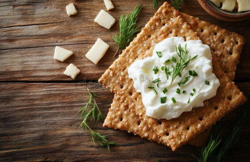 Rye Cracker with Soft Cheese and Sour Cream on Wooden Table Stock Photo ...
