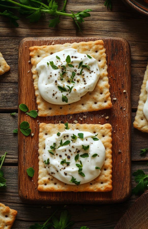 Rye Cracker with Soft Cheese and Sour Cream on Wooden Table Stock Photo ...