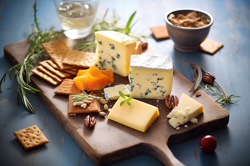 Rye Cracker Variety with Cheese Assortment, Overhead Shot Stock Image ...