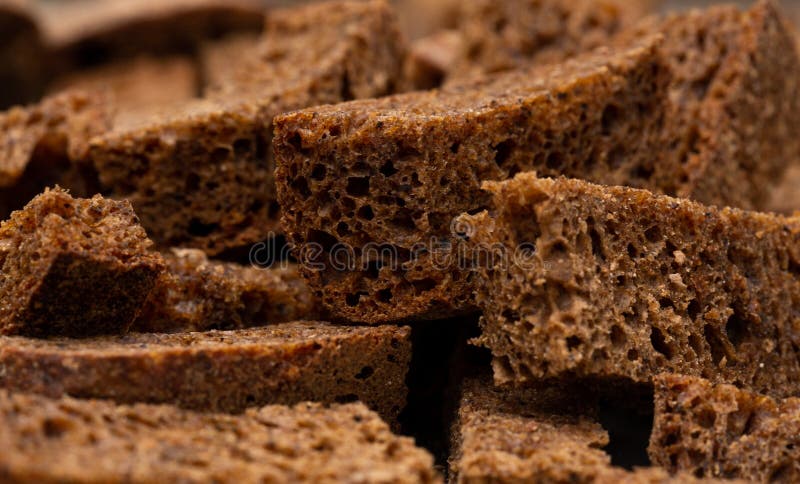 Rye Croutons Close-up, Bread Texture, Macro Photography Stock Photo ...