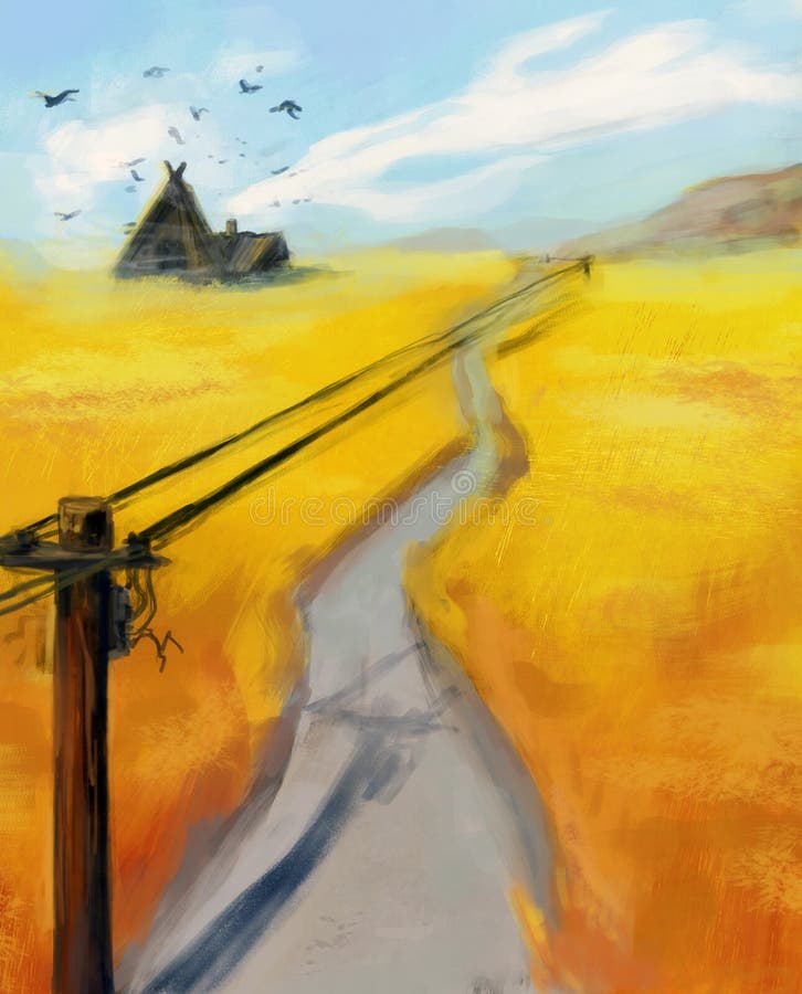 Digital Illustration: Path Running through the Rye Field. Electricity ...
