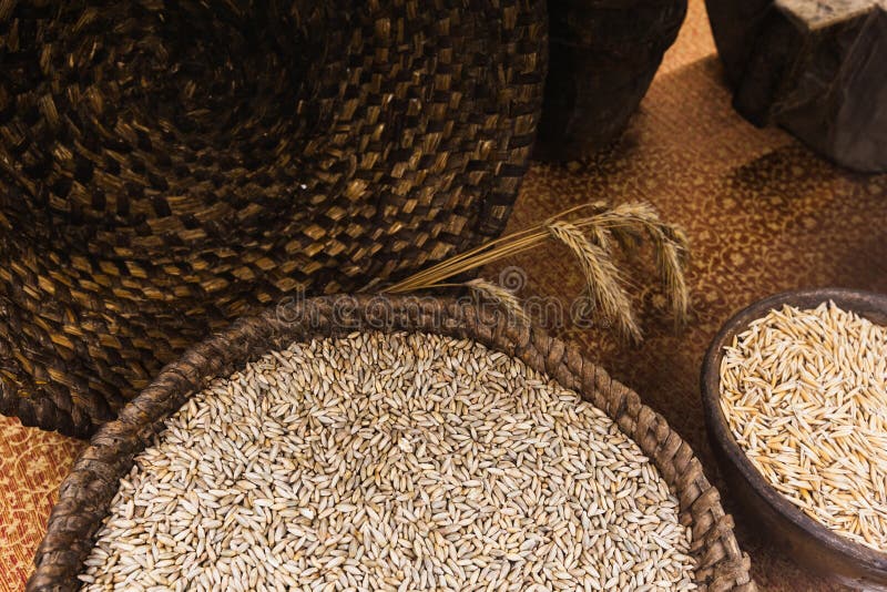 Rye Grains Lie in a Basket and Clay Bowl Stock Photo - Image of farming ...
