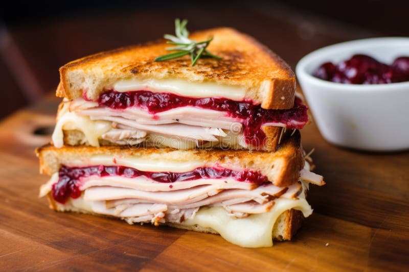A Rye Slice Featuring Smoked Turkey, Cranberry Sauce, and Brie Stock ...
