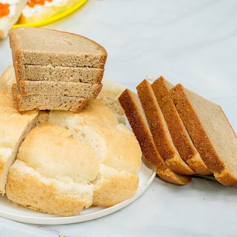 Rye and Wheat Bread Sliced for Breakfast in Plate Stock Image - Image ...