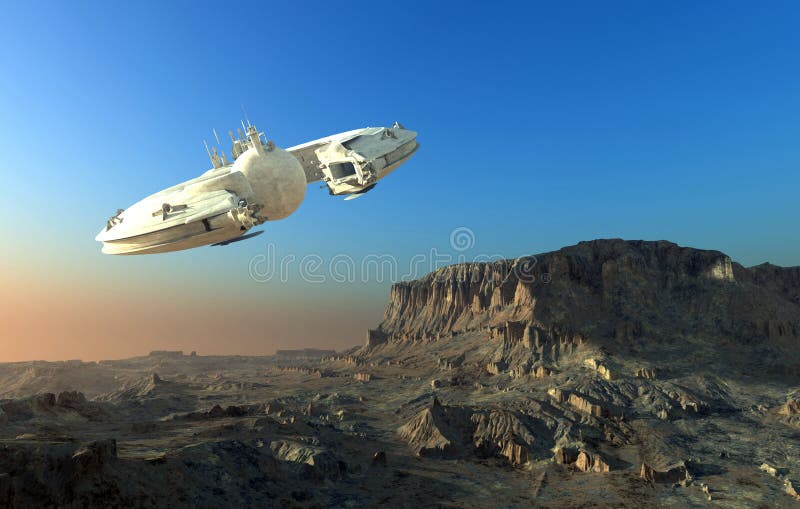 Illustration Av En Utomjording Som Lotsar Ett Rymdskepp Djupt I Yttre ...