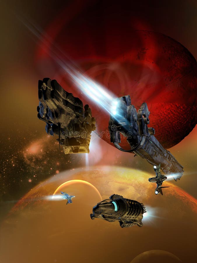Rymdskepp och planeter stock illustrationer. Illustration av komma ...