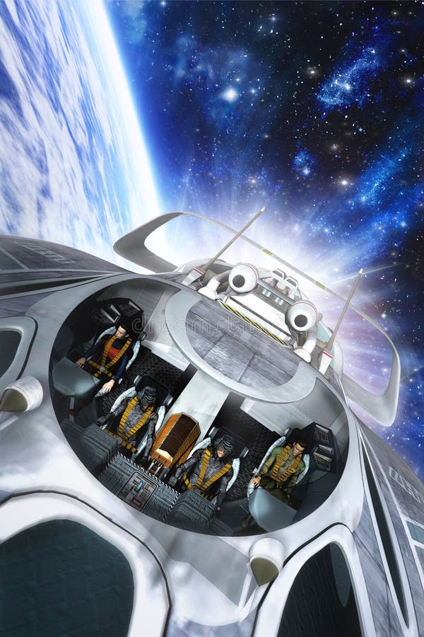 Rymdskepp Med Besättningen I Omlopp Stock Illustrationer - Illustration ...