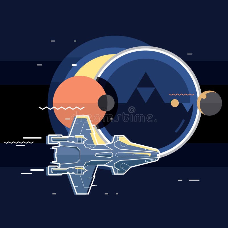 Rymdskepp, Rymdskepp I Utrymme, Planet Och Sputnik Vektor ...