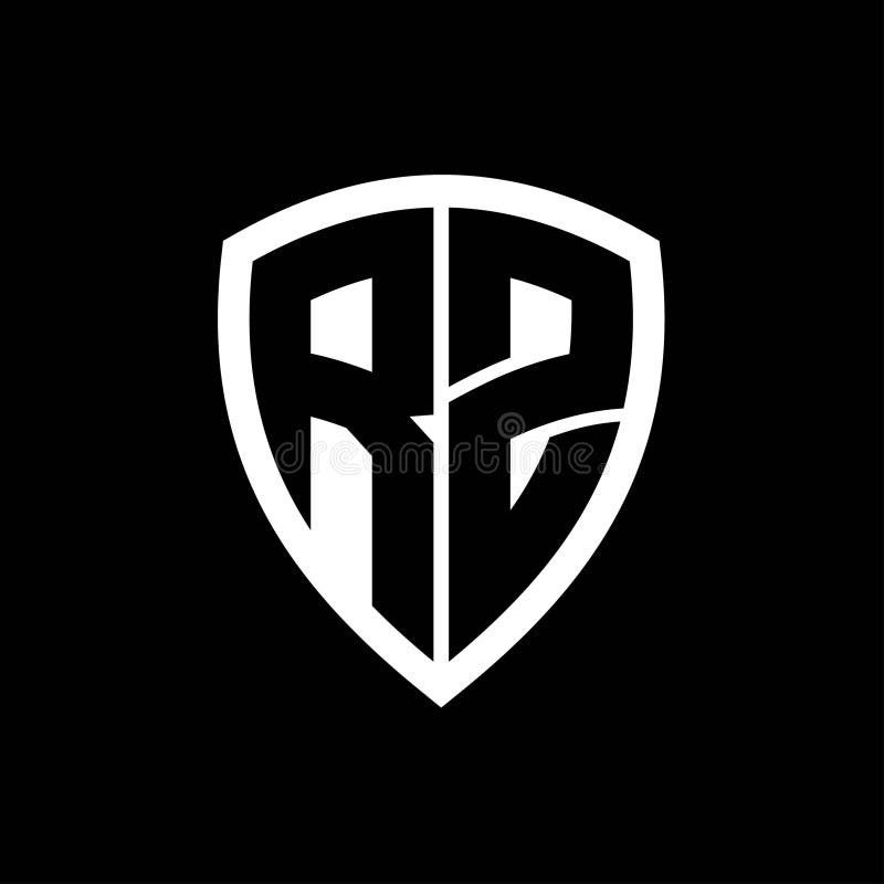 RZ Monogram Logo with Bold Letters Shield Shape with Black and White ...