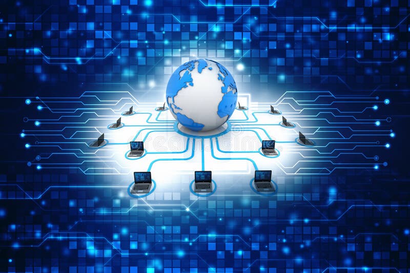 Réseau Informatique, Communication D'Internet à L'arrière-plan De Technologie Rendu 3d ...