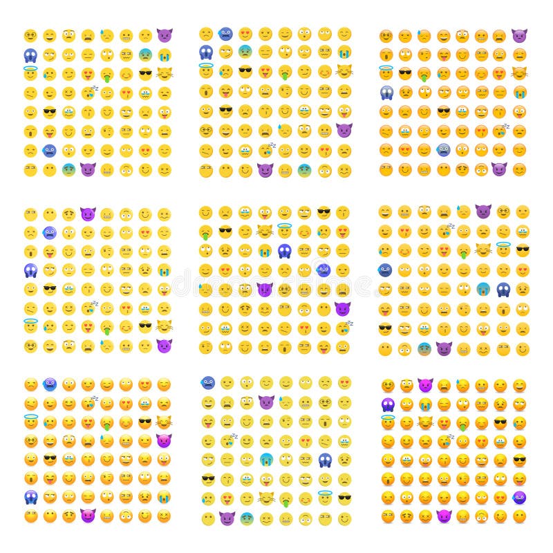 9 Sätze Netter Smiley Emoticons Vektor Abbildung - Illustration von ...