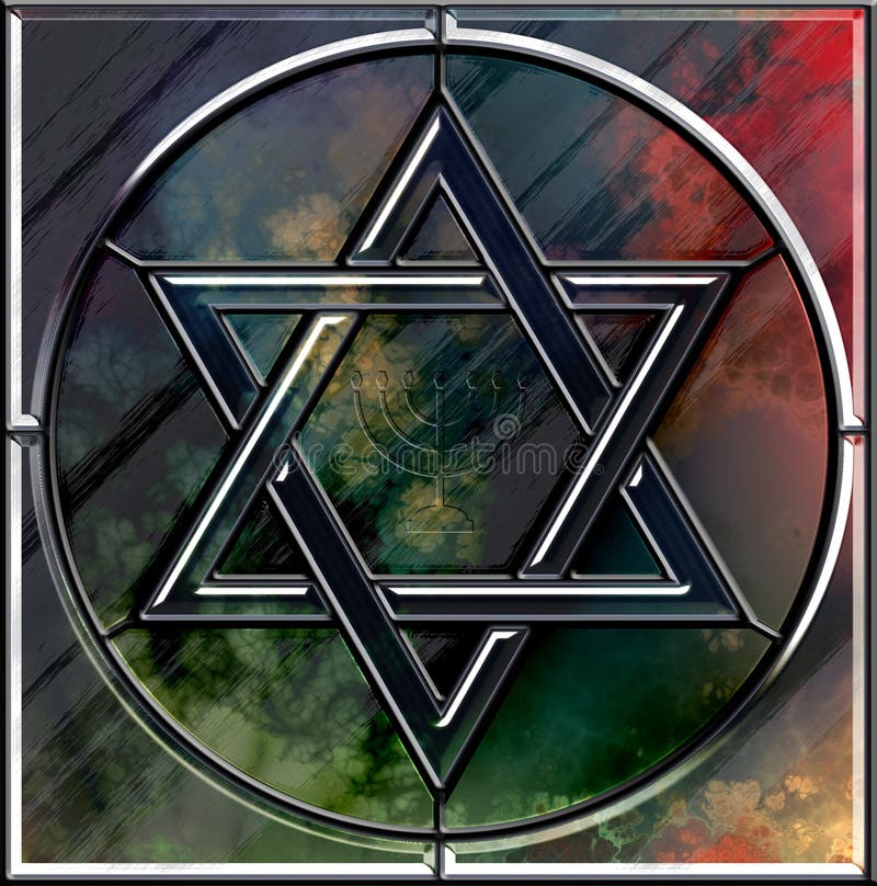 Símbolo Da Estrela De David E Do Vidro De Corte Do Menorah Ilustração ...